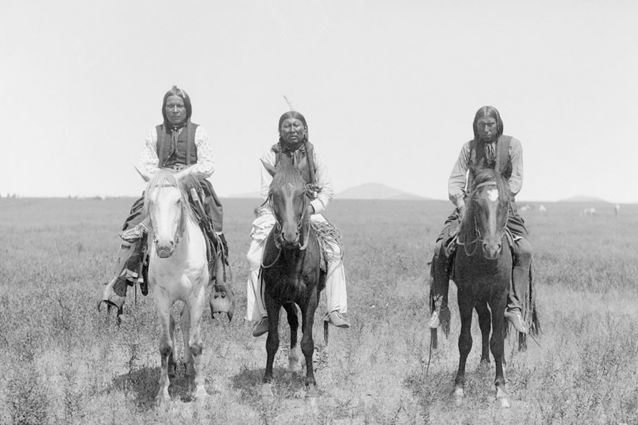 24x36 gallery poster, Three mounted Comanche warriors, Photo by James ...