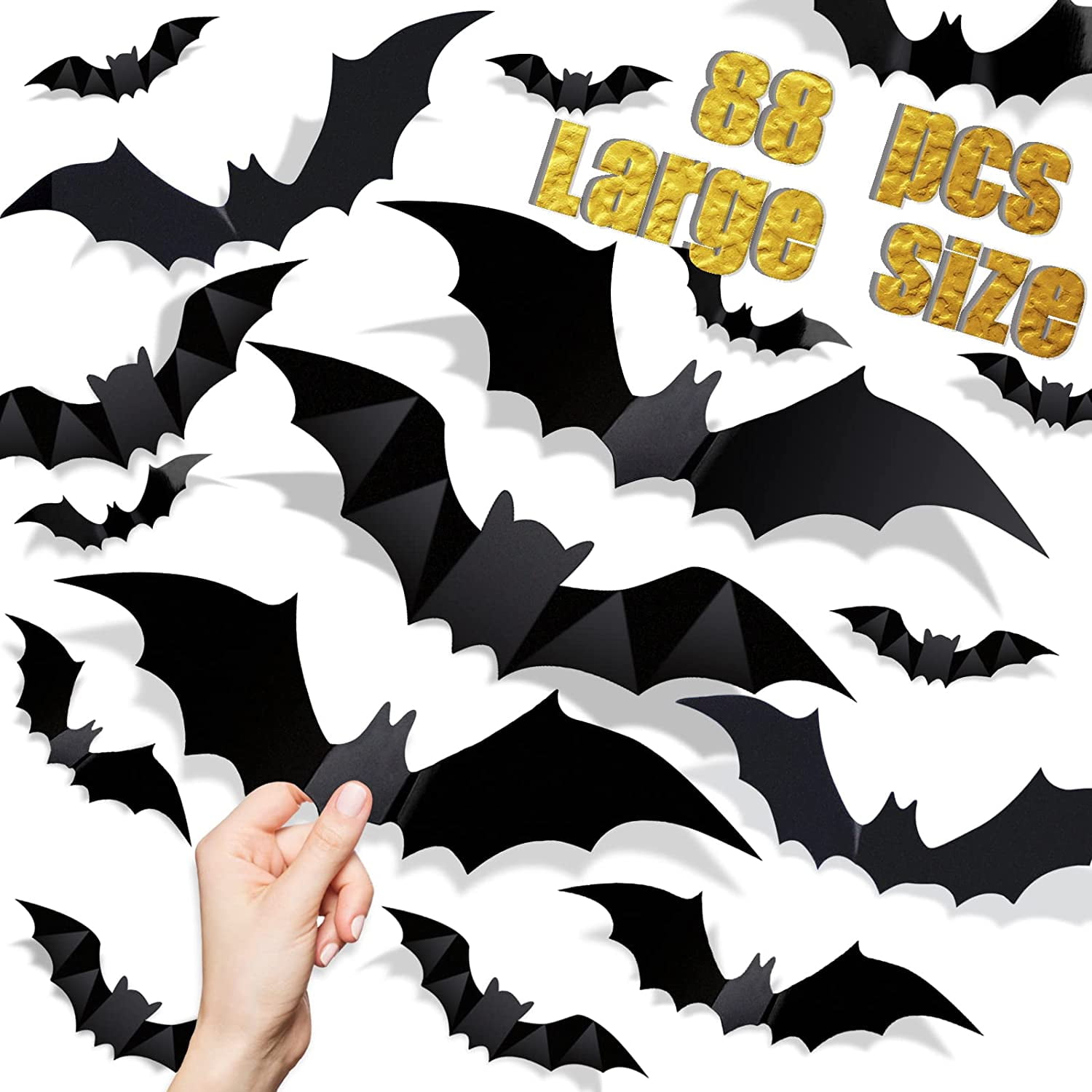88 Pcs Bat Wall Decor Large Size, Halloween Bats Stickers Spooky Home ...