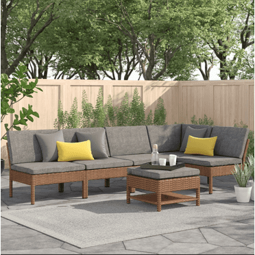 Island Gale® Outdoor Sectional Wicker Sofa Couch Grey Corner Sofa Table ...