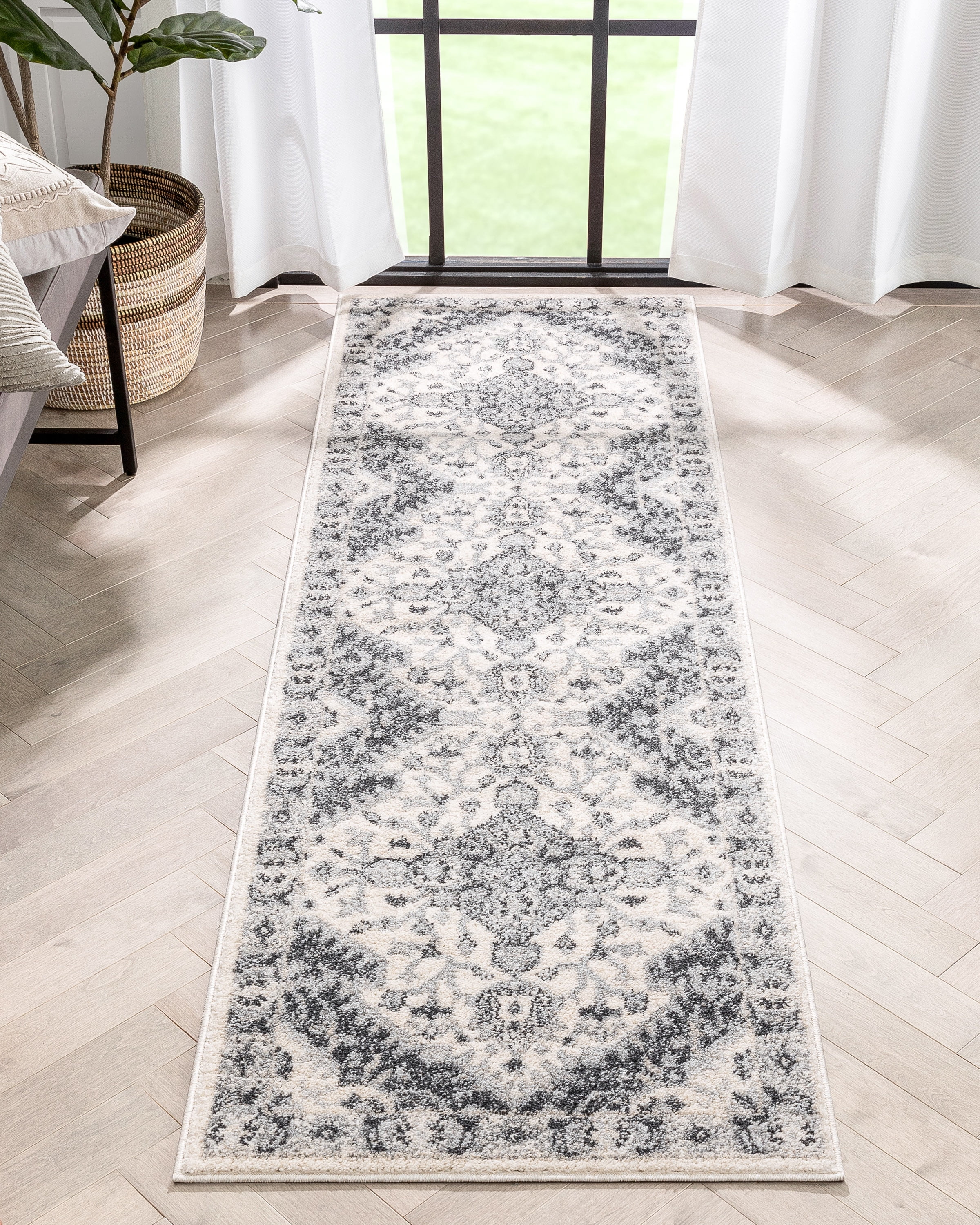 Well Woven Monzala Grey Persian Floral Medallion 3x7 (2'3" x 7'3 ...