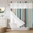 Bohemian Stripes Teal Brown Beige No Hook Shower Curtain with Snap in ...