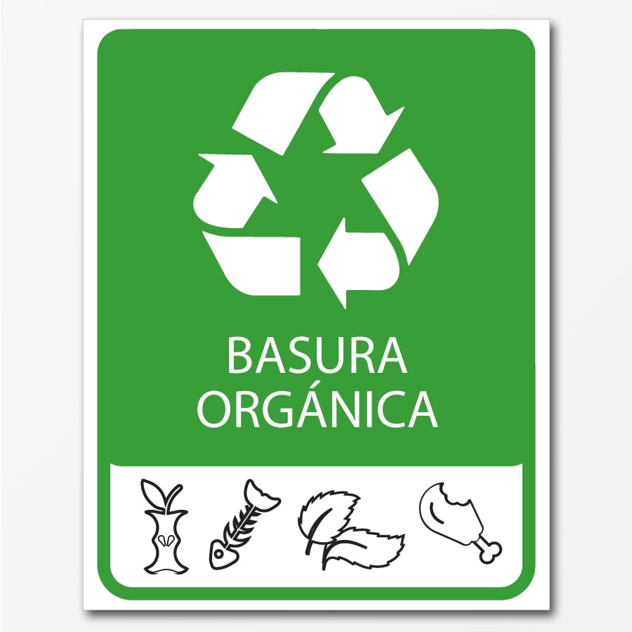 Señal informativa: "Basura orgánica", en verde y blanco. Plástico ...