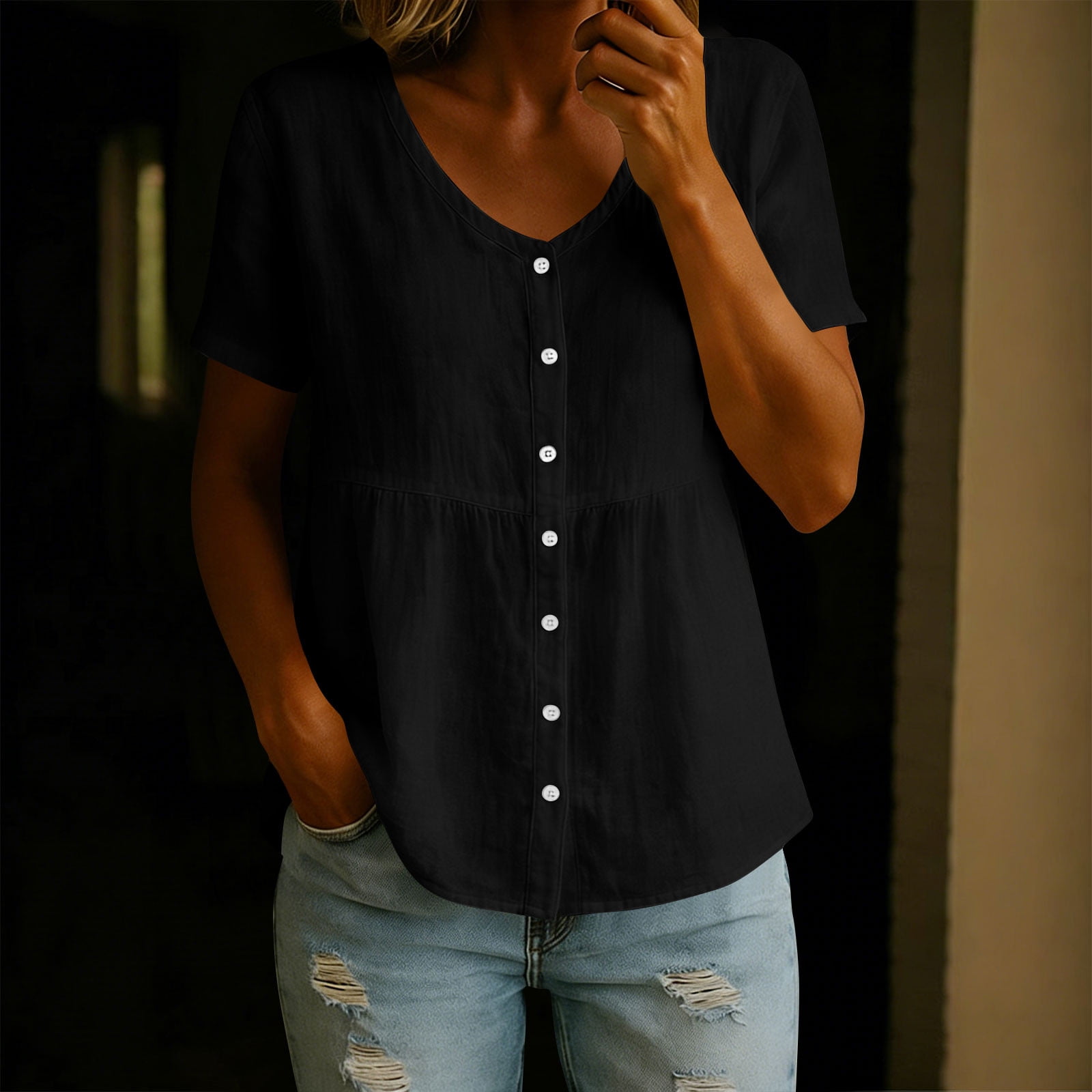 Click here for Craaazy Womens Casual V Neck Blouse  Solid Color S... prices