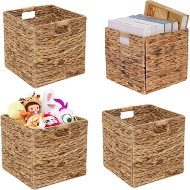 CHOSHOME Water Hyacinth Storage Baskets Set of 4 Wicker Cube Baskets ...