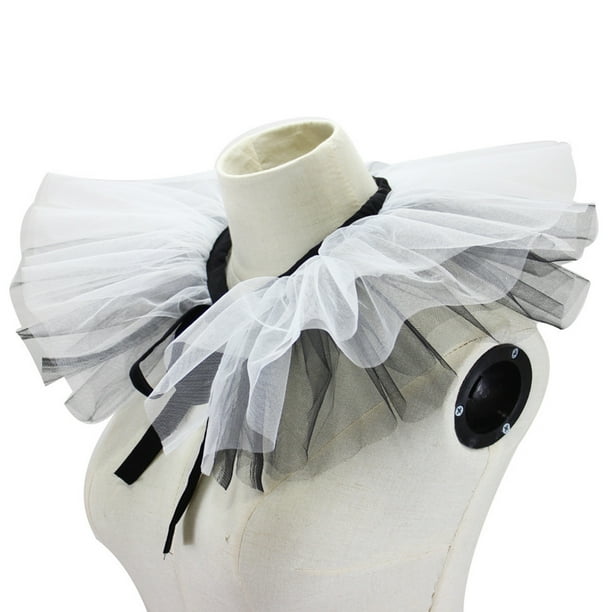 Renaissance Tulle Ruffled Fake Collar Layered Black White Mesh Clown ...