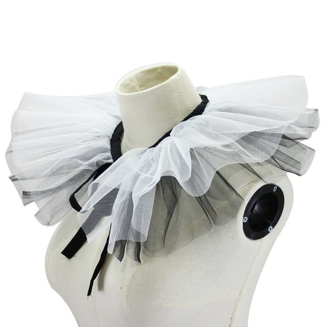 Renaissance Tulle Ruffled Fake Collar Layered Black White Mesh Clown ...