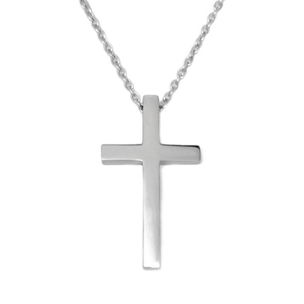 Large Mens Simple Stainless Steel Silver Cross Necklace on 3mm Steel ...