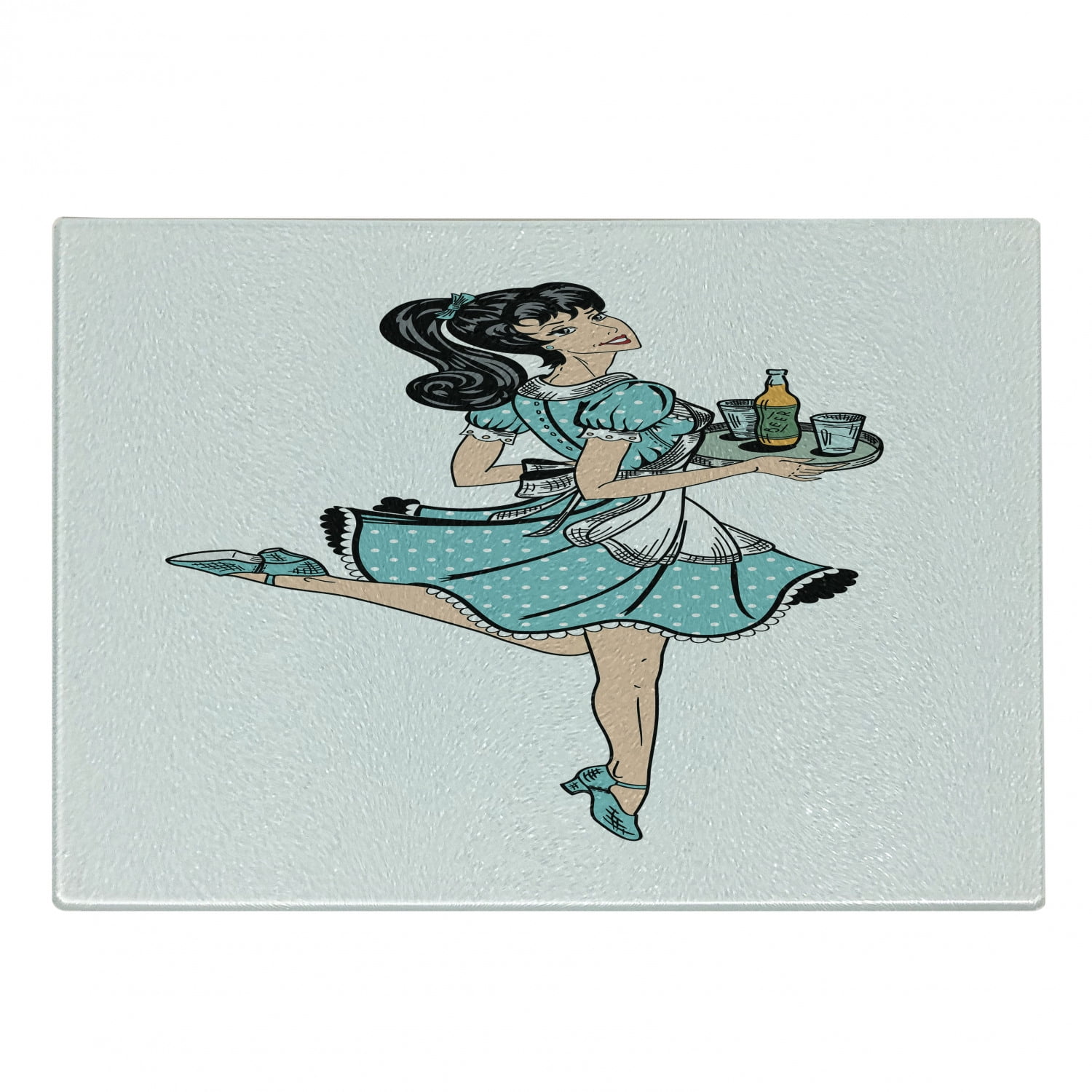 Pin up Girl Cutting Board, Pony Tail Haired Waitress in Polka Dot Dress ...