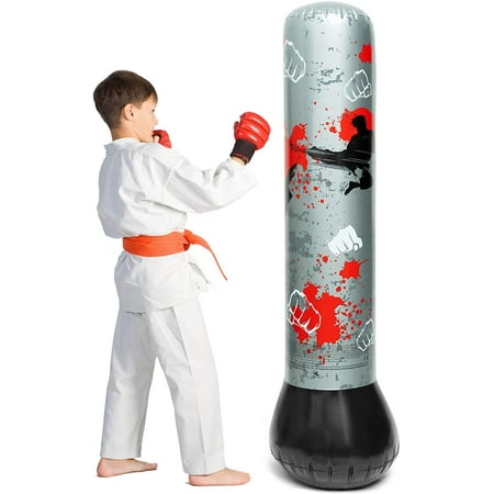 Inflatable Punching Bag Free Standing Boxing Column Bounce Back Kicking ...