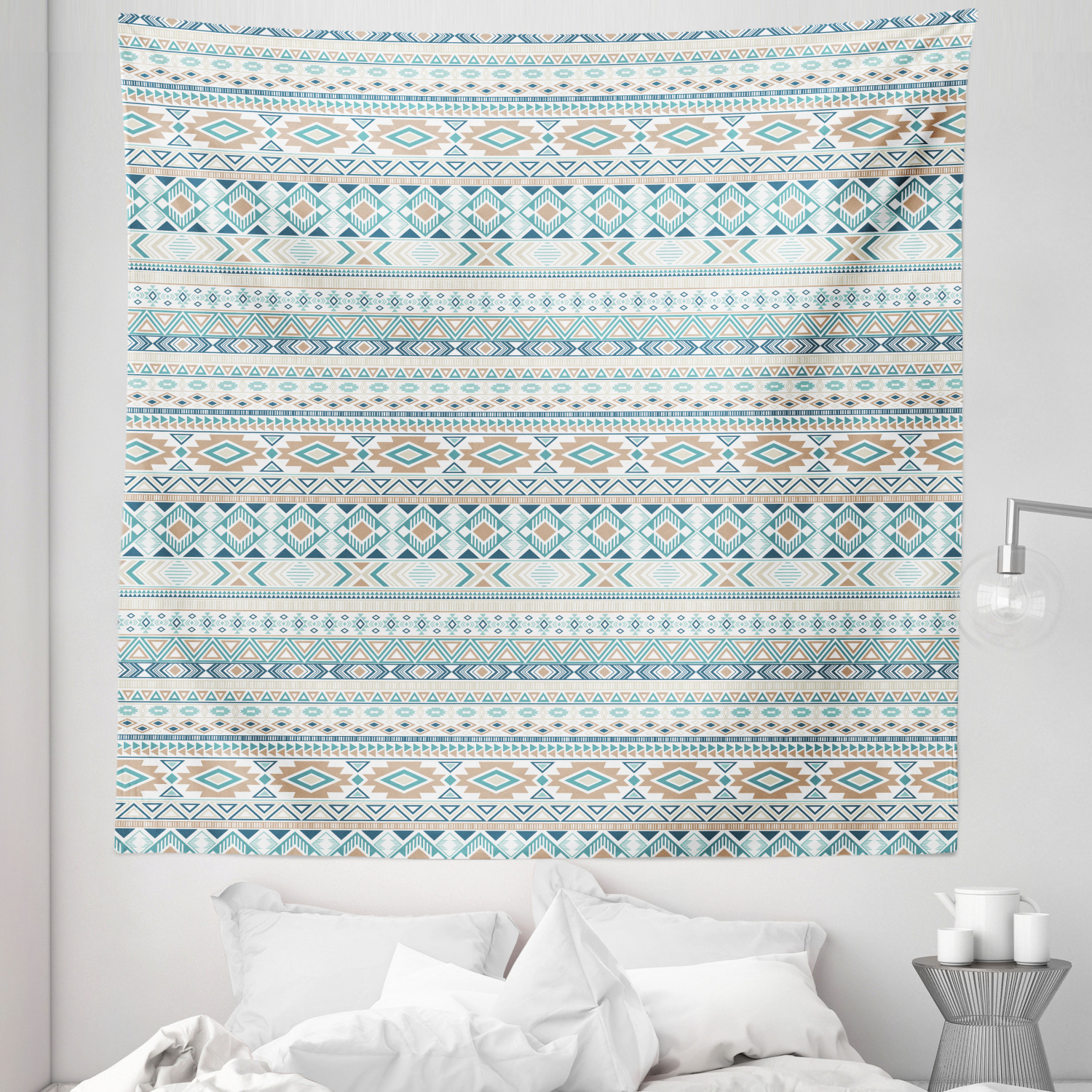 Aztec Tapestry, Geometric Print of Civilization Ornaments in Pastel ...
