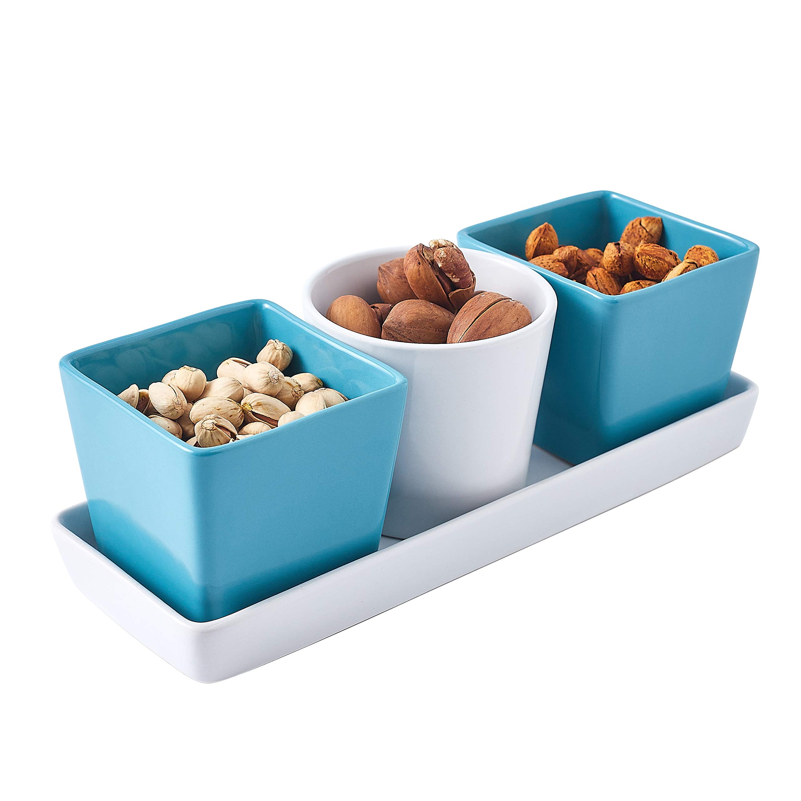 bruntmor 4-Piece Ceramic Tray with Three compartment serving Bowl ...