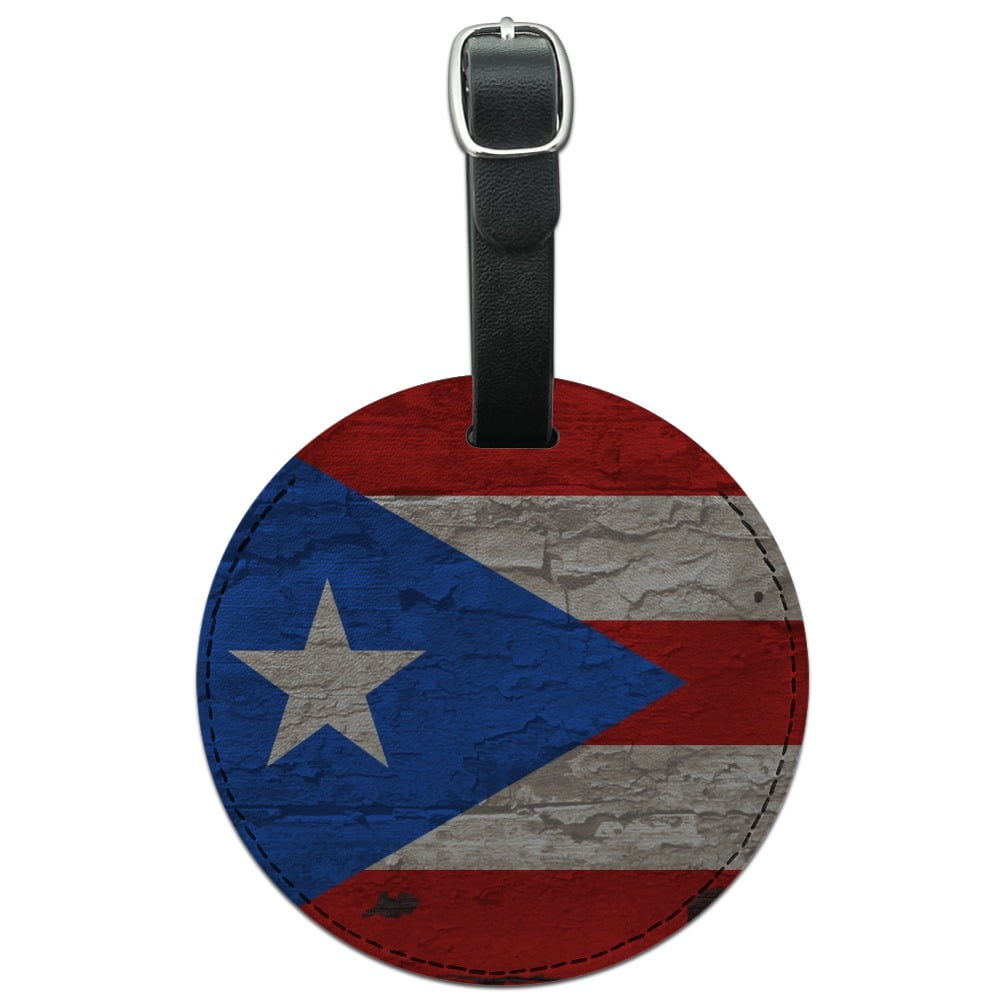 Rustic Distressed Puerto Rico Flag Wood Look Round Leather Luggage Card ...