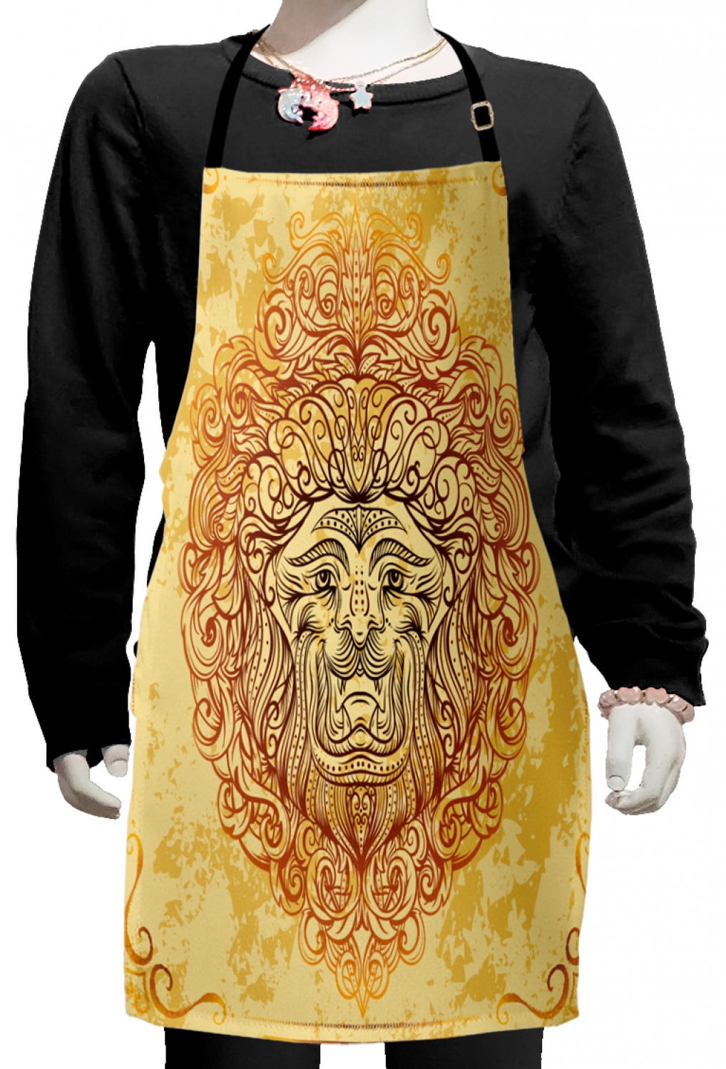 Safari Kids Apron, Zodiac Lion Baroque Motifs on Grunge Aged Background ...