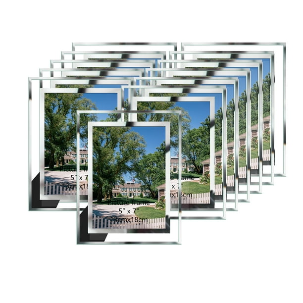 12 Packs 5x7 Glass Picture Frames, Clear Mirror Silver Wedding Photo ...