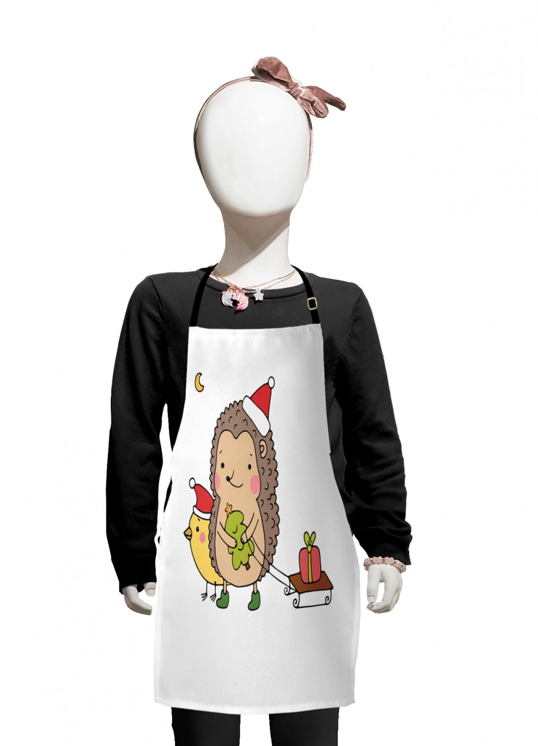 Hedgehog Kids Apron, Cartoon Hedgehog with Bird and a Christmas Tree ...
