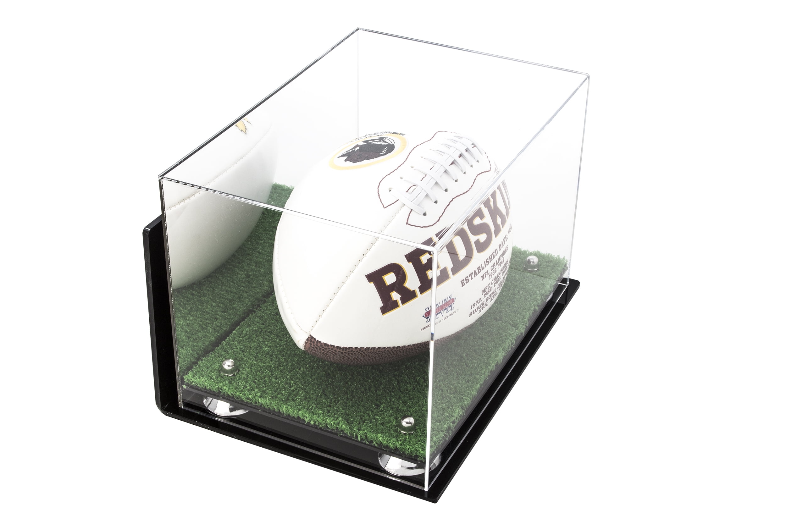 Deluxe Acrylic Football Display Case with Silver Risers Mirror, Turf ...
