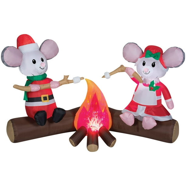 Gemmy 36537 Airblown Christmas Mice Around Campfire Inflatable, Fabric ...