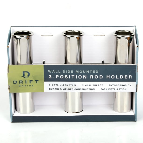 DRIFT Stainless Steel Marine Triple Rod Holder Rack, 3 Fishing Pole ...
