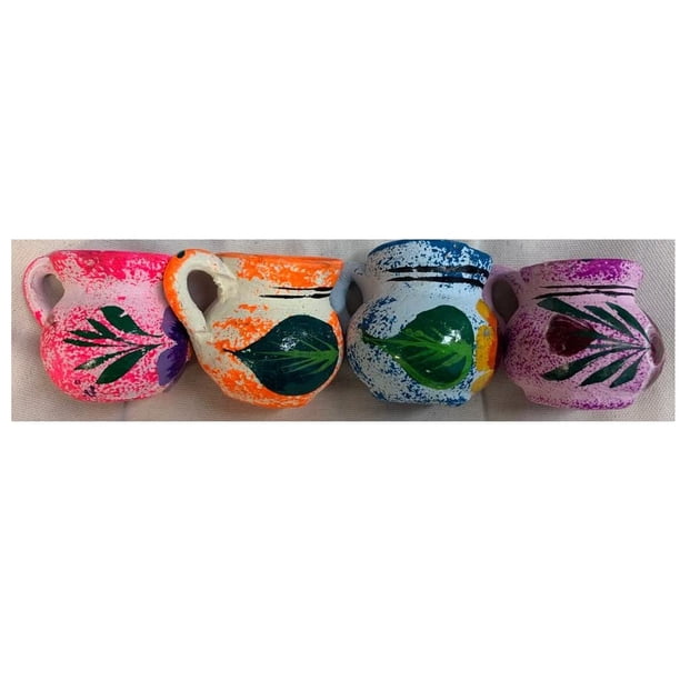 Made In Mexico Hand Painted Pottery Barro Clay Tequila Shots Glasses ...