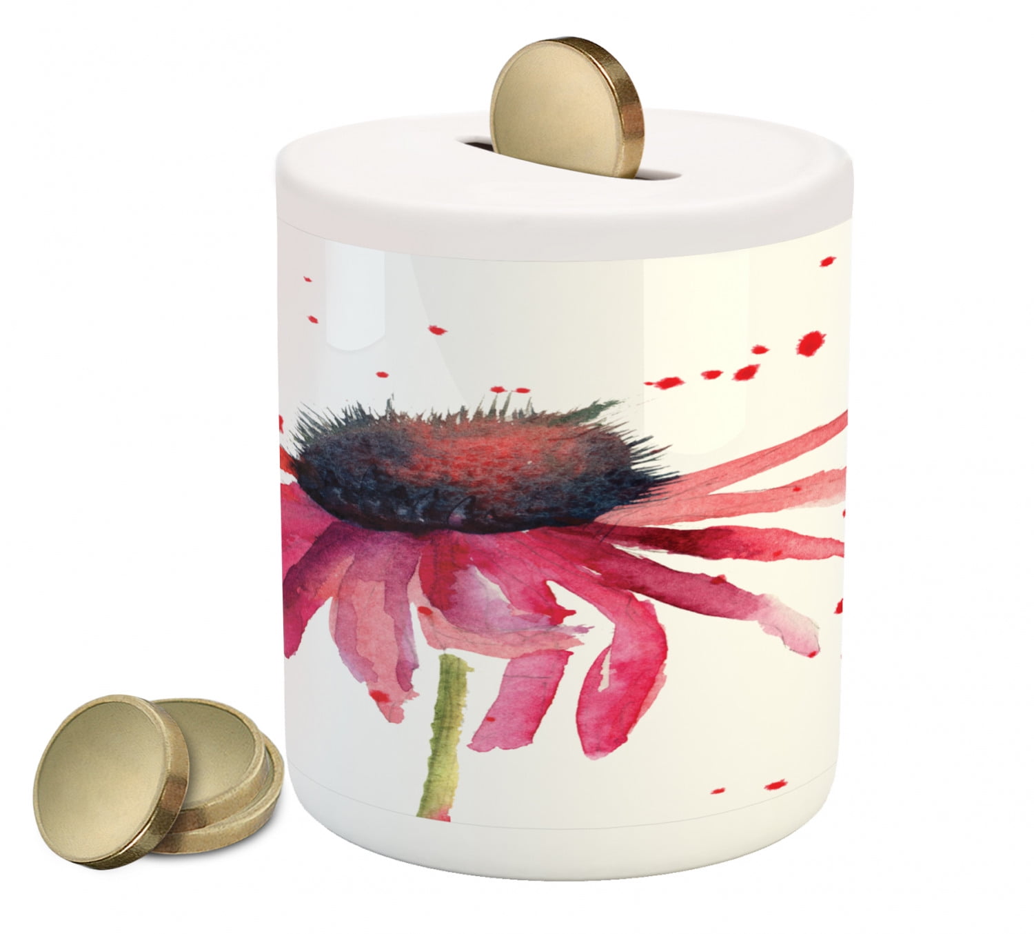 Watercolor Piggy Bank, Summer Wildflower Blowing in the Wind Red ...