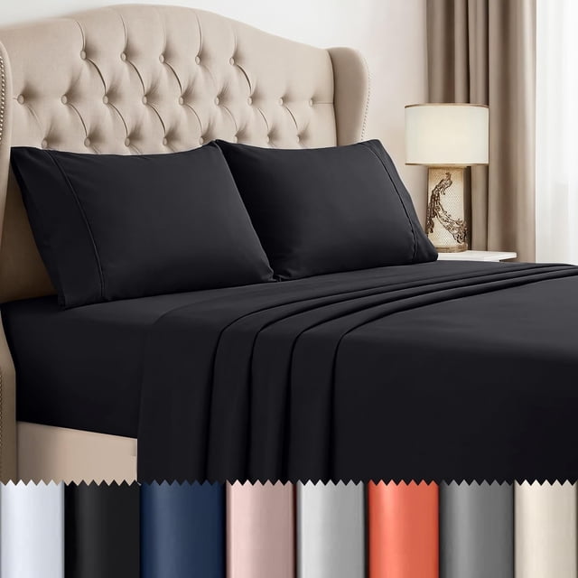 Beddora Queen Size Bed Sheet Set in Black – 4 Piece Microfiber Sheets ...