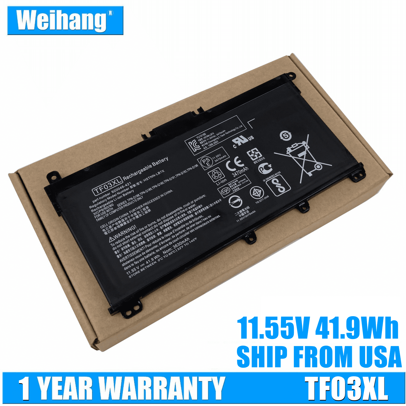 41.9Wh Laptop Battery TF03XL for HP Pavilion 14-BF 14-BK 15-CC 15-CD 17 ...