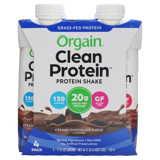 Orgain - Grass-Fed Clean Protein Shake RTD Smooth Chocolate - 4 Pack ...