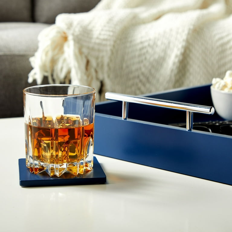 Juvale Blue Serving Tray for Coffee Table with Coasters Decorative Interchangeable Gold Silver Handles 16x12