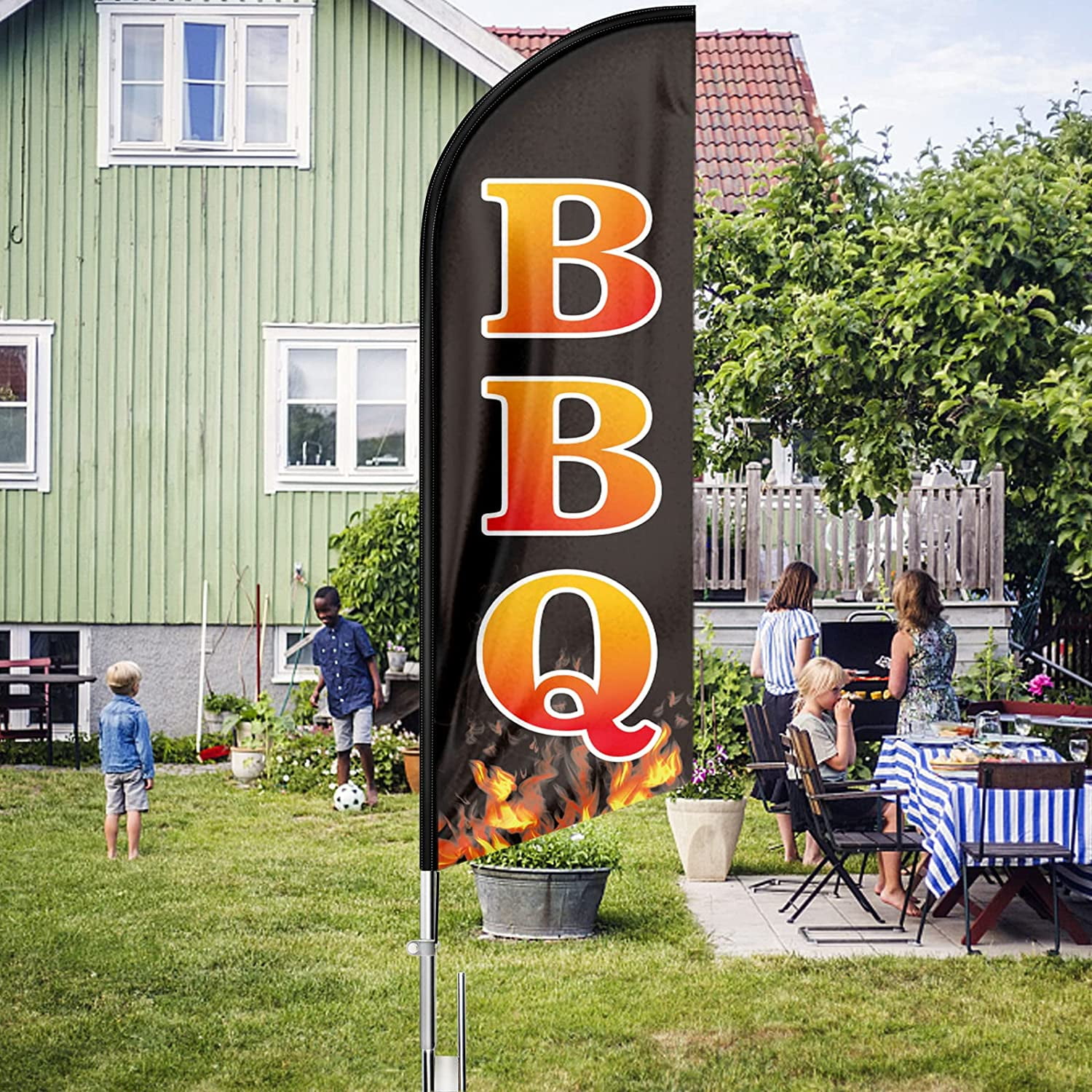 QSUM BBQ Feather Flag ,11 FT BBQ Signs for Business Swooper Flag ...