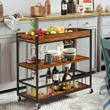Giantex Kitchen Island Cart Rolling Serving Cart Wood Trolley with ...