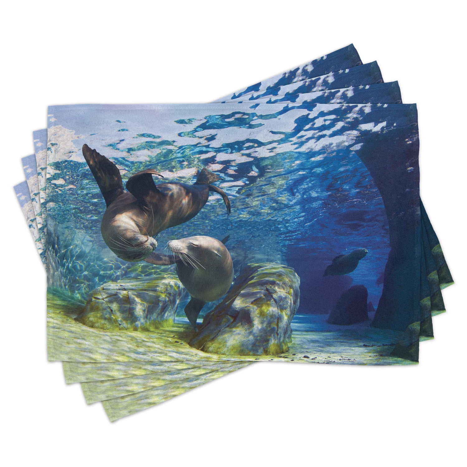 Ambesonne Underwater Place Mats Set of 4, Playful Sea Lions, Standard ...