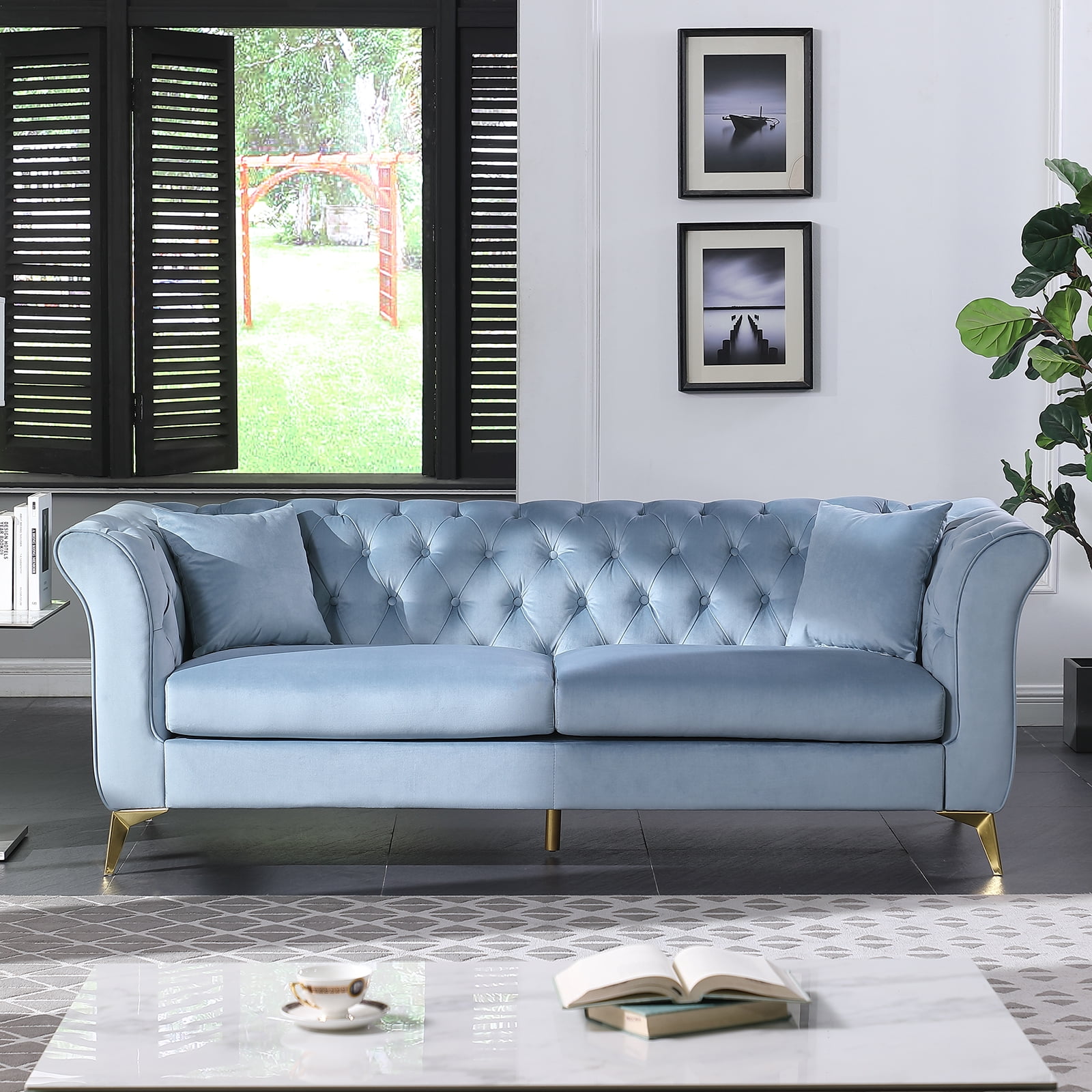 Blue Fabric Chesterfield Sofa | Baci Living Room