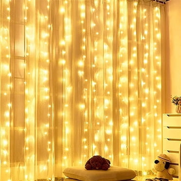 Perfect Holiday 96 LED Curtain String Light Battery Operated - Warm ...