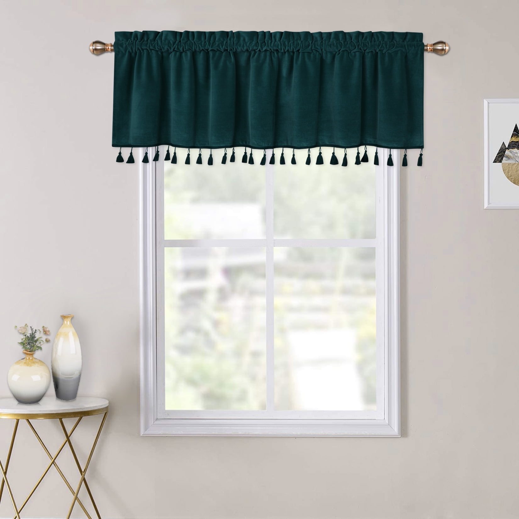 GlowSol 15"L x 52"W Valance Boho Tassels Soft Luxury Room Darkening ...