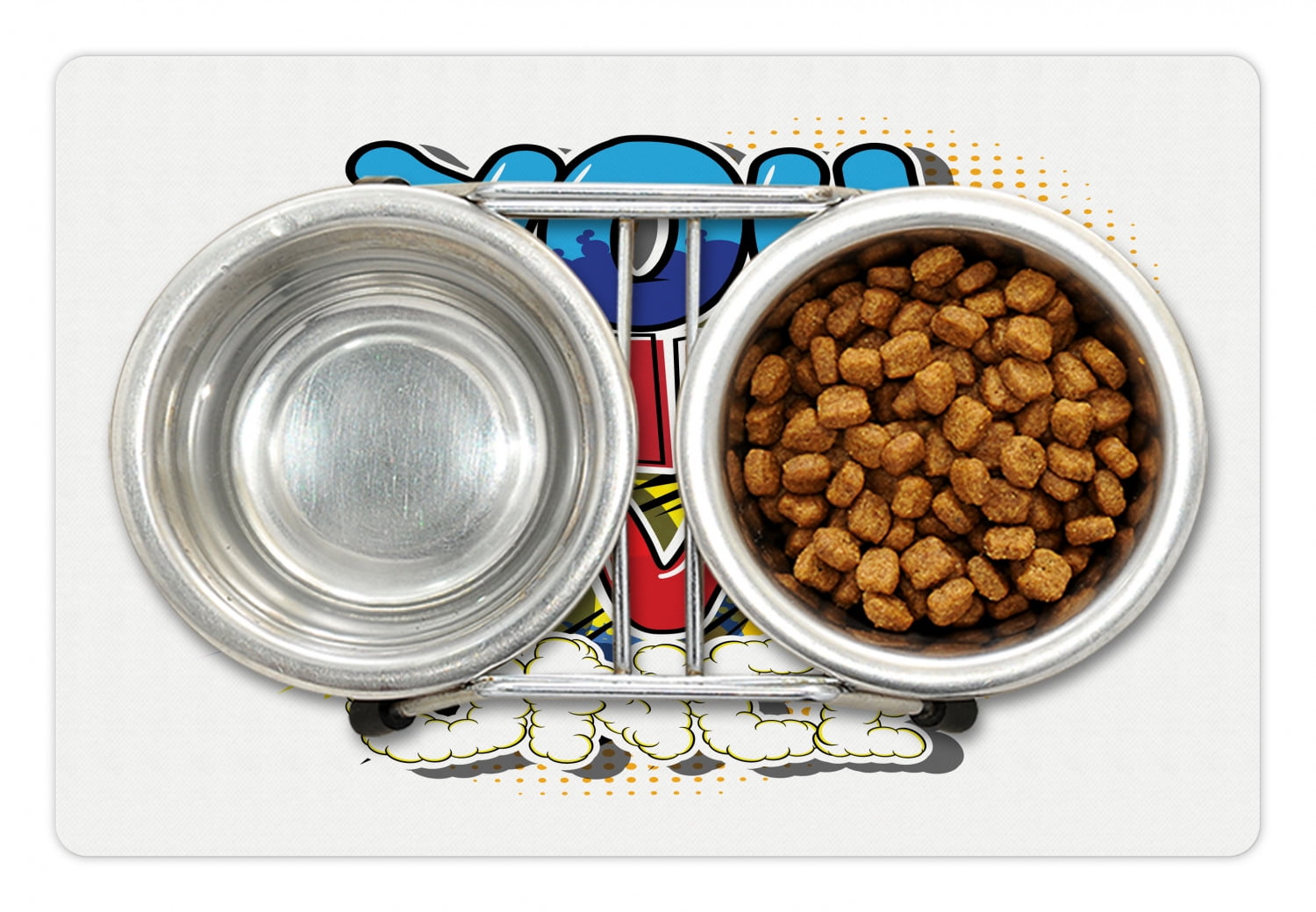 YOLO Pet Mat for Food and Water, Cartoon Style Life Message Comic Book ...