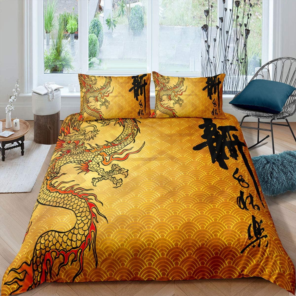 WEIS Anicent Dragon Comforter Cover King for Kids Boys Girls Teens Fish ...