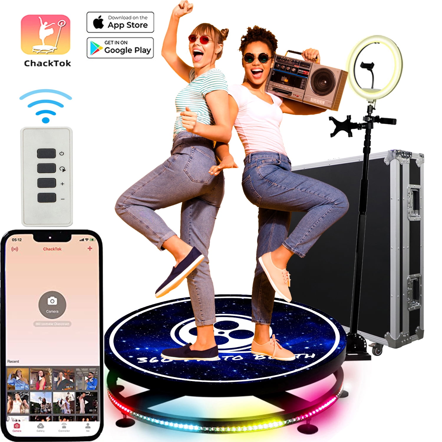 FUTOBOOZ 360 Photo Booth Machine for Parties with Ring Light Selfie ...
