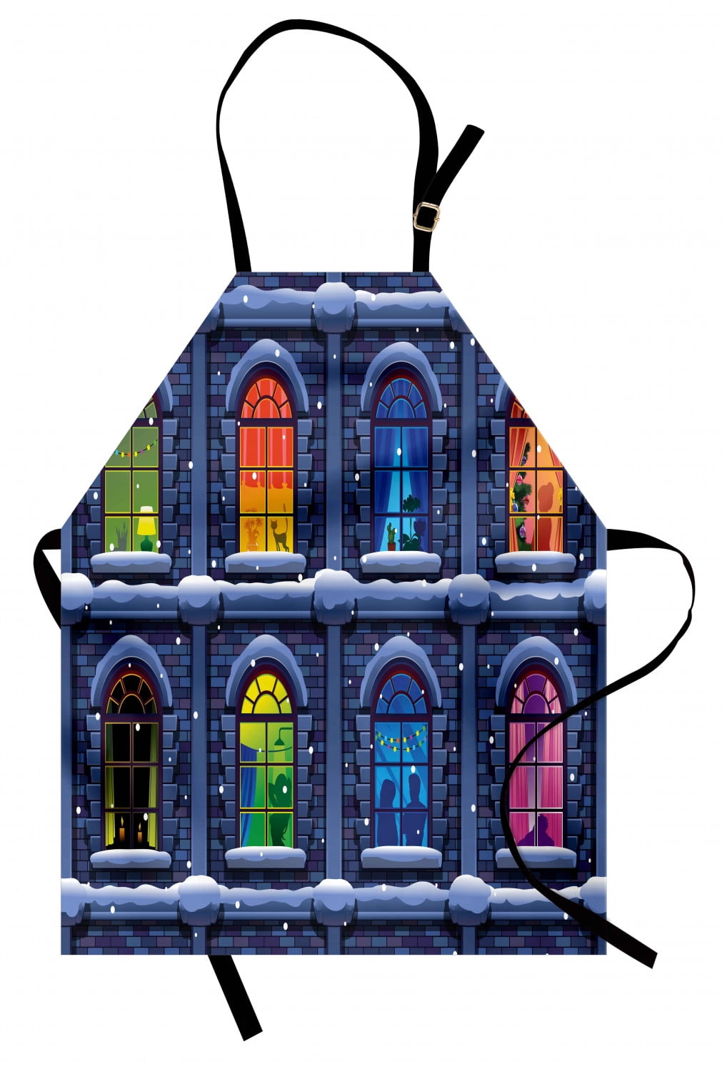 Urban Apron Building with Colorful Windows in the Snowy Winter Night ...