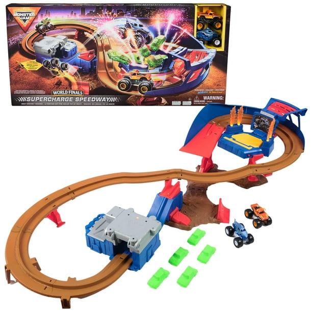 Monster Jam, Supercharge Speedway Playset, Megalodon and El Toro Loco ...