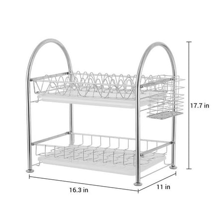 Adjustable 2-Tier Dish Draining Rack With Draining Pan, Utensil Holder ...