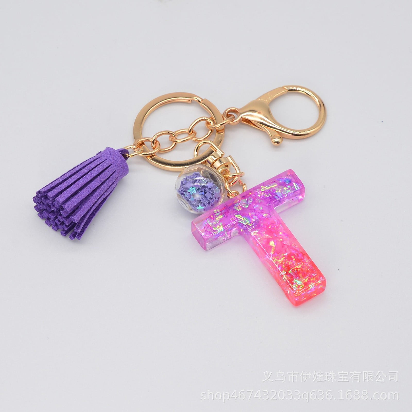 Hangs 2 Resin Glittering Letter Keychain for English Alphabet ...