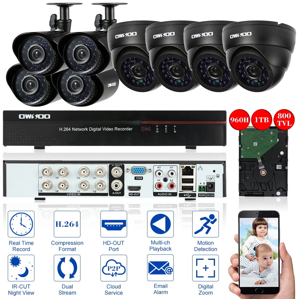 OWSOO 8CH Full 960H/D1 DVR Surveillance Security System With 4*Indoor ...