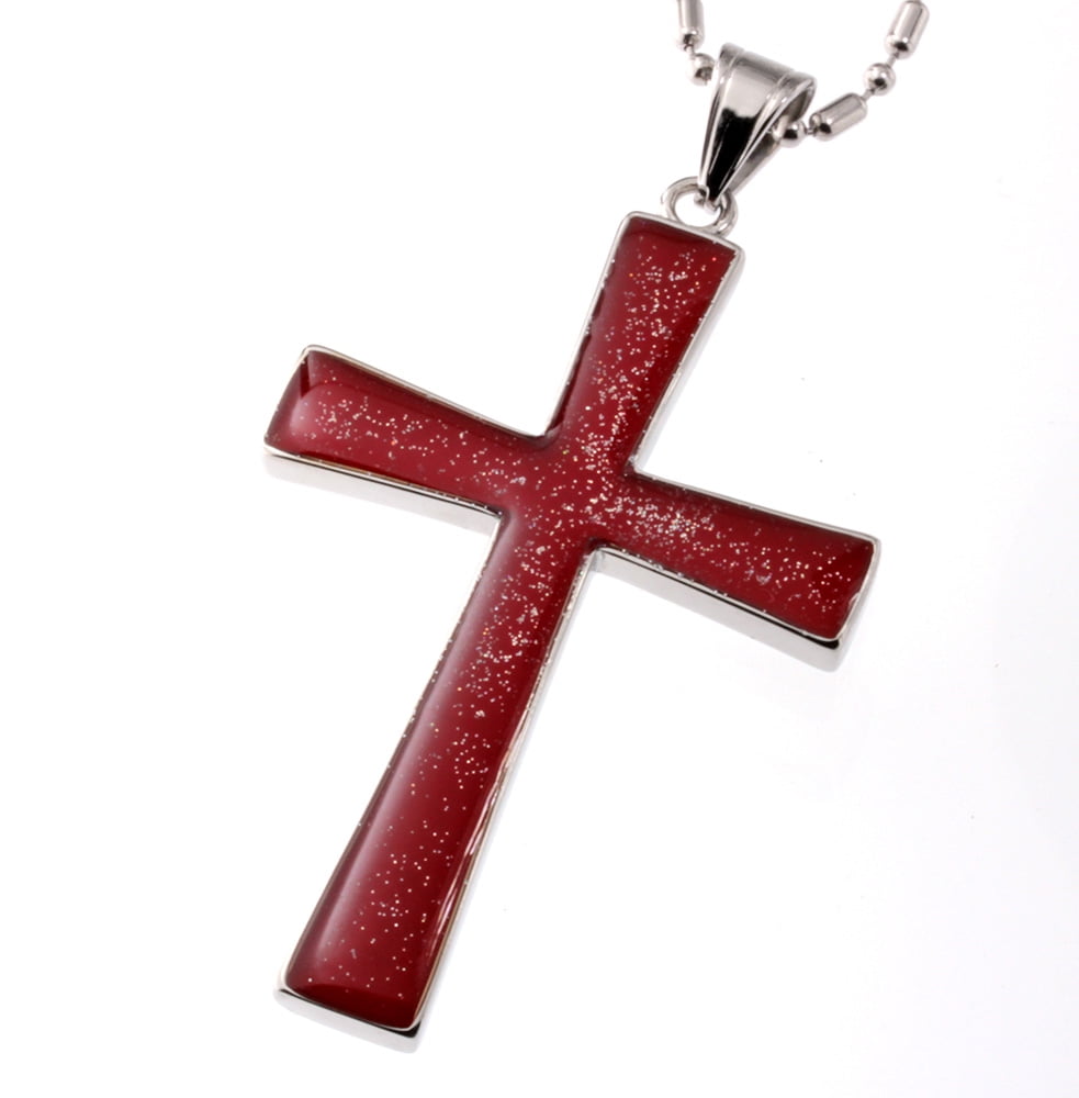 R.H. Jewelry Stainless Steel Pendant, Large Sparkly Enamel Maroon Cross ...