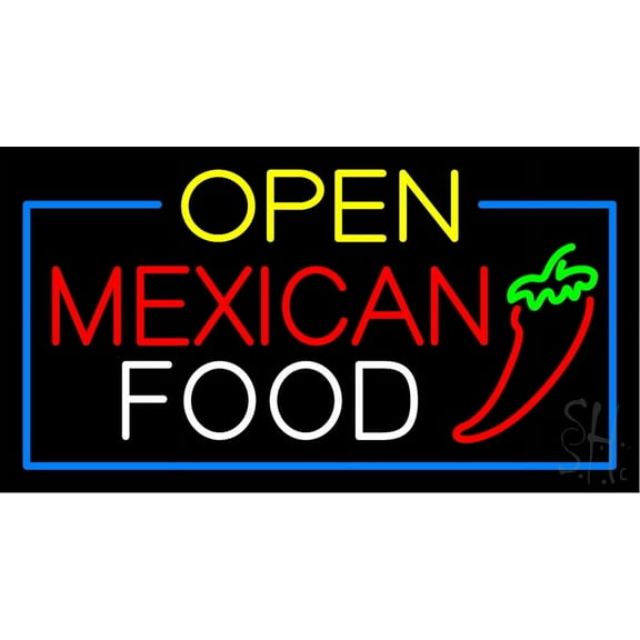 Red Chinese Food with Blue Border LED Neon Sign 13 x 24 - inches, Clear ...