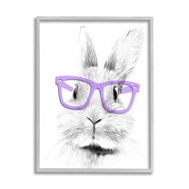 Stupell Industries Bunny Rabbit Purple Glasses Monochrome Illustration ...