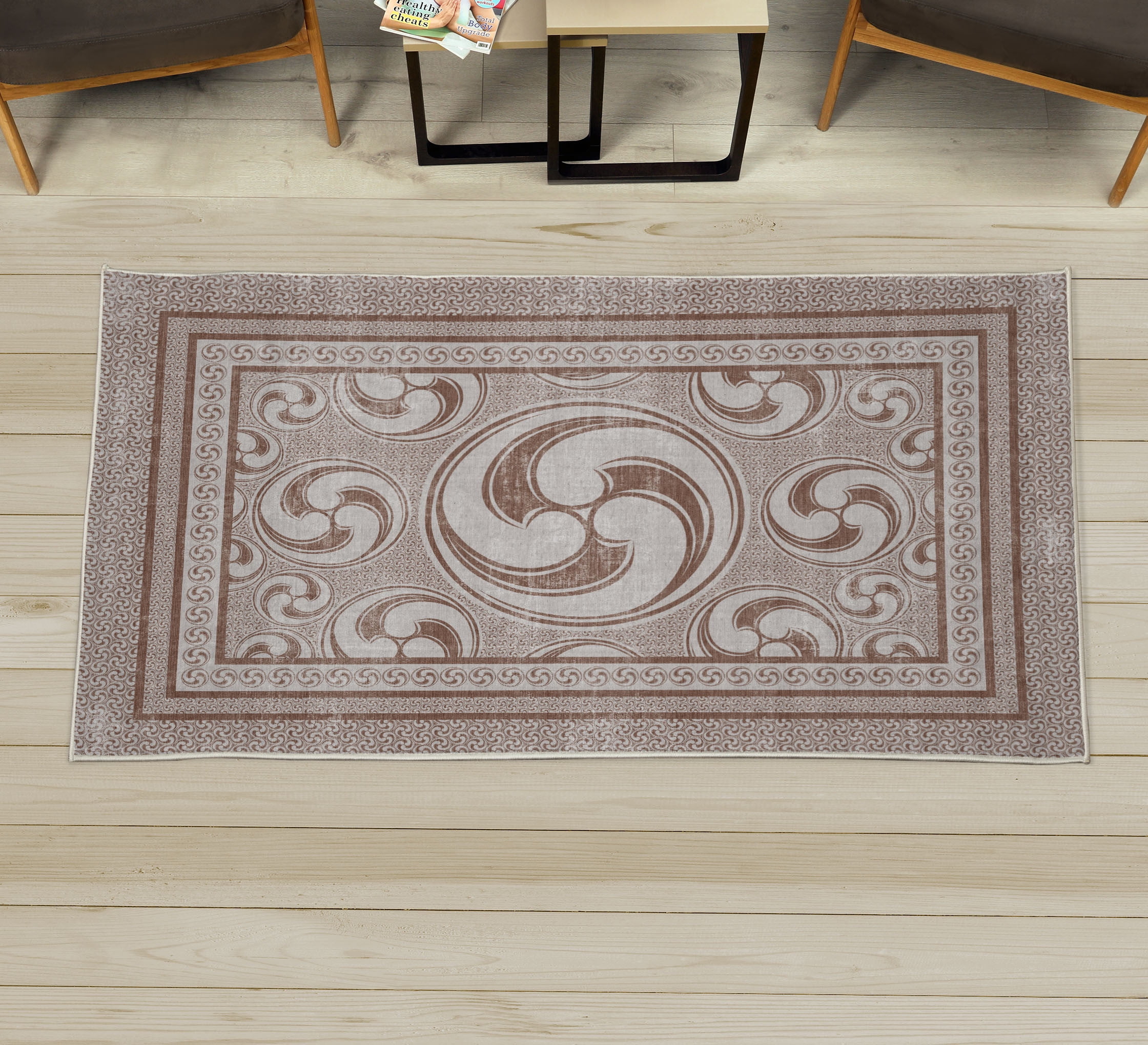 Geometric Decorative Rug, Whirling Look Abstract Circle Design Rounds ...