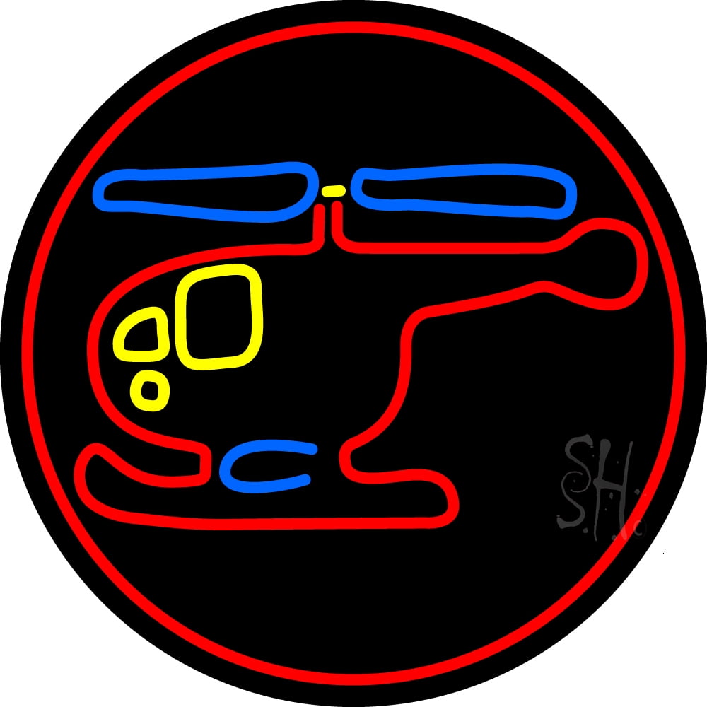 Helicopter Circle LED Neon Sign 18 x 18 - inches, Black Square Cut ...