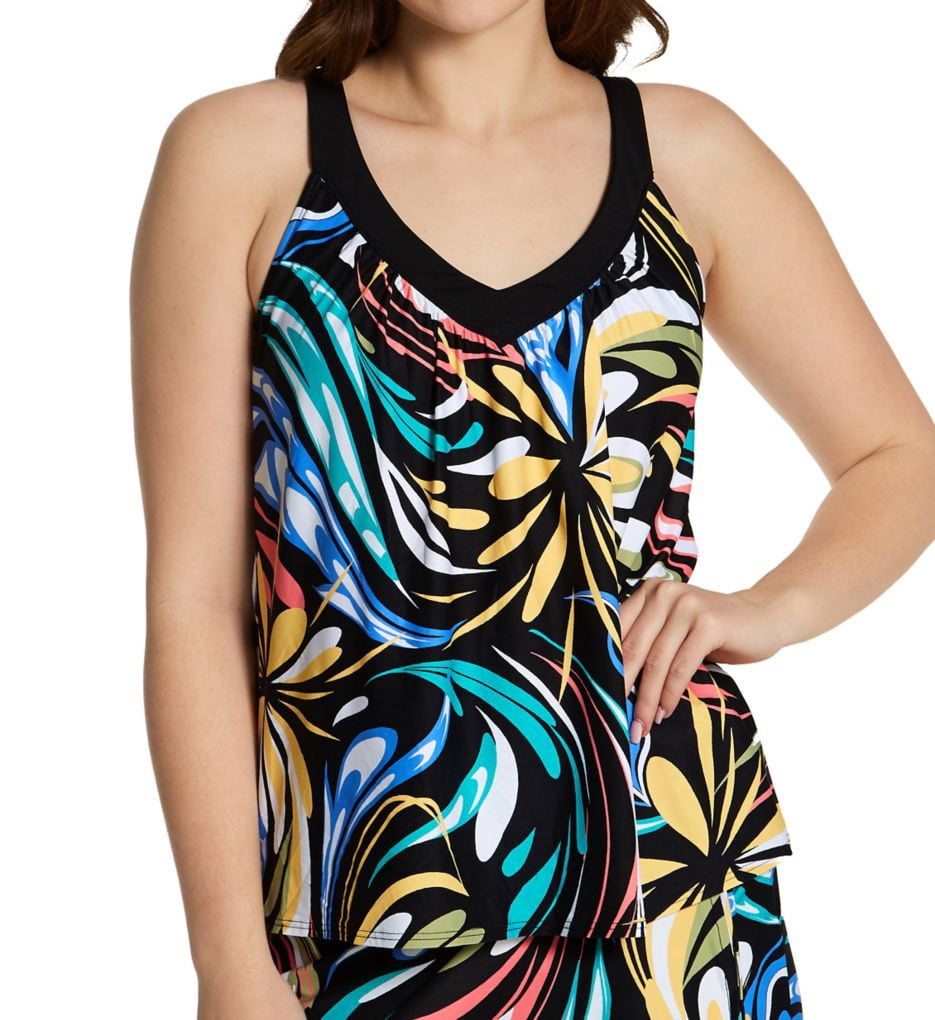 COCO REEF Women's Black Printed Stretch V-Neck Bra-Sized Adjustable ...