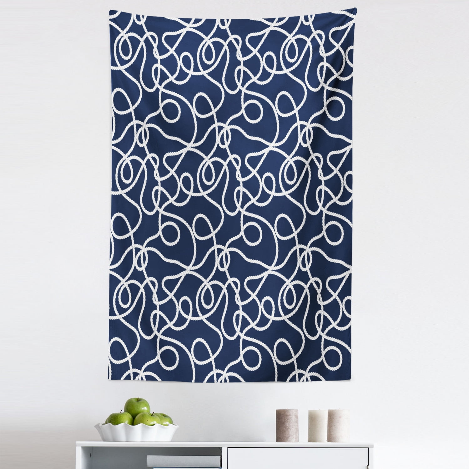 Navy Tapestry, Under the Sea Atlantic Ocean Inspired Tangled Boat Ship ...