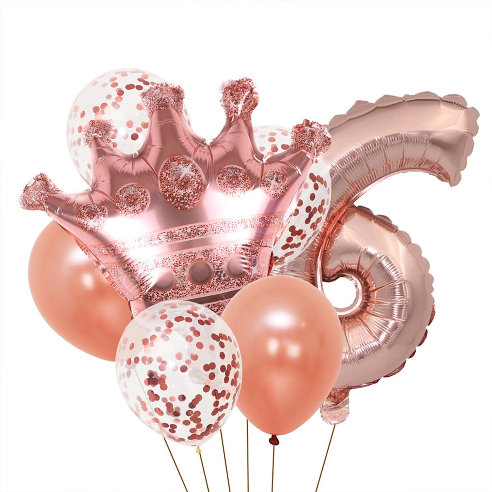 Decoraciones de cumpleaños: globos con números y coronas de oro rosa ...